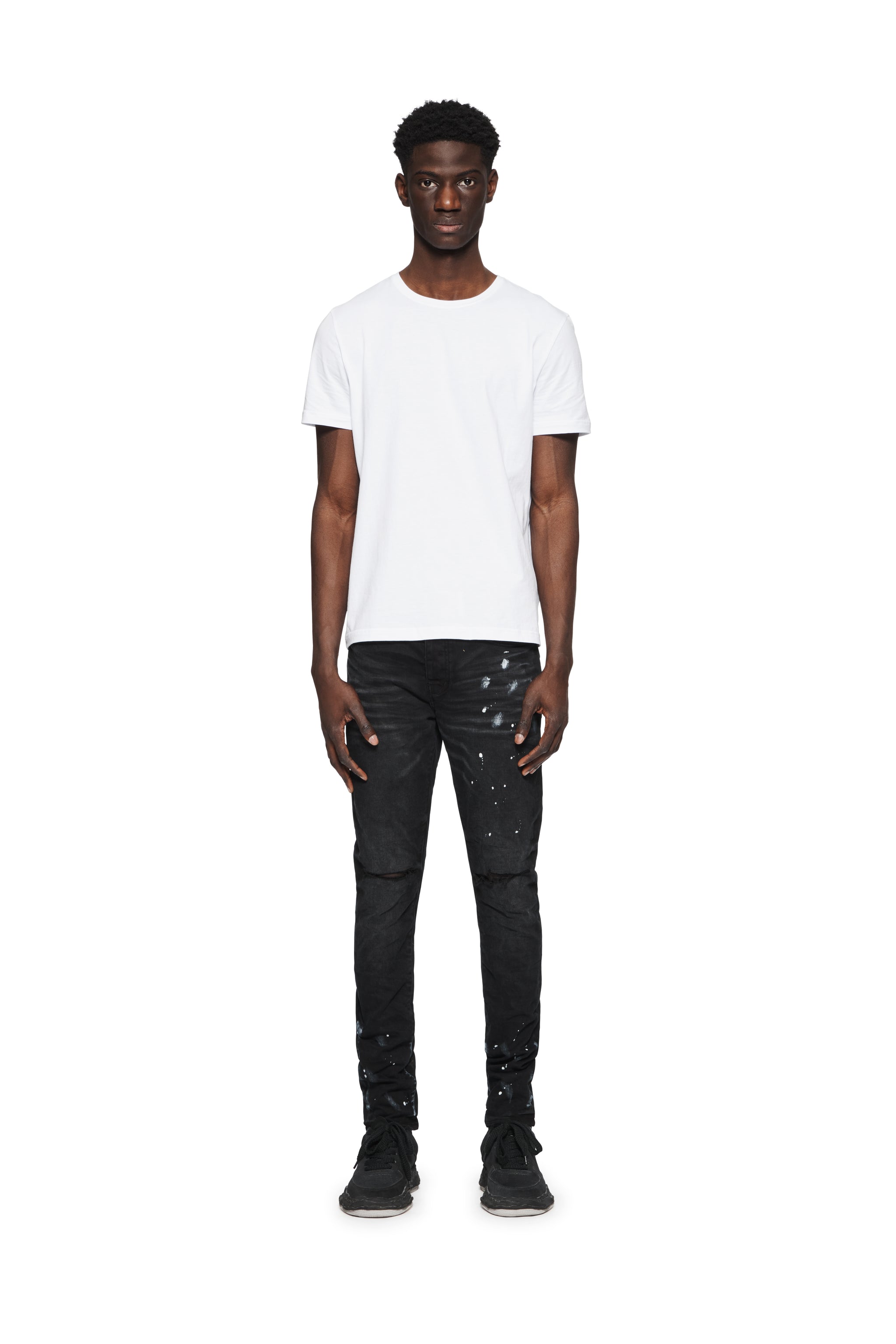 P001 LOW RISE SKINNY JEAN - Black Resin Knee Slit#N# – PURPLE BRAND